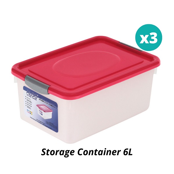 Algo Stackable Storage Container 6L/ 12L/ 24L 3P Set Pink