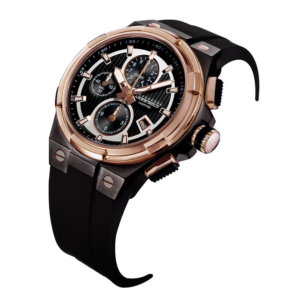 ARIES GOLD KING TWO-TONE STAINLESS STEEL G 7311 BKRG-BKRG HI-TECH BLACK ...